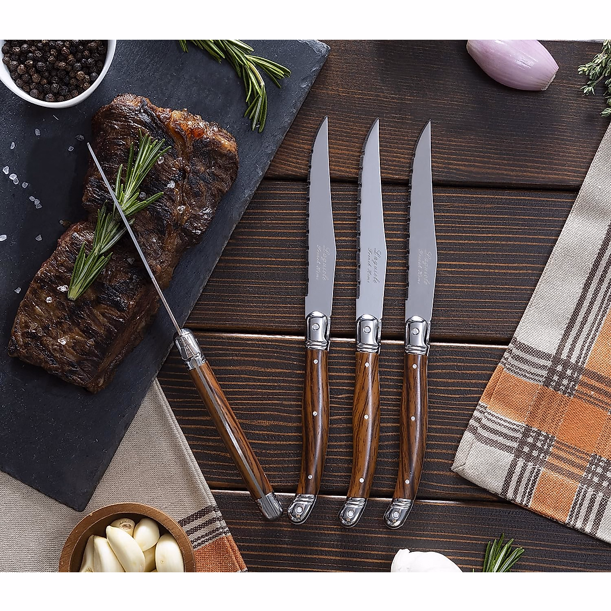 French Home Laguiole Steak Knives, Set of 4 (Wood Grain)