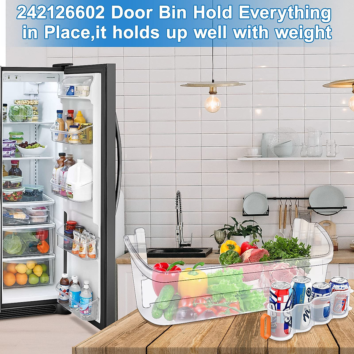 UPGRADED 242126602 Refrigerator Door Bin Shelf Replacement For Frigidaire Refrigerator Door Shelf Bin - Side Shelf Rack Parts AP6278233 PS12364199 4547407, FIT Bottom 2 Replacement Shelves