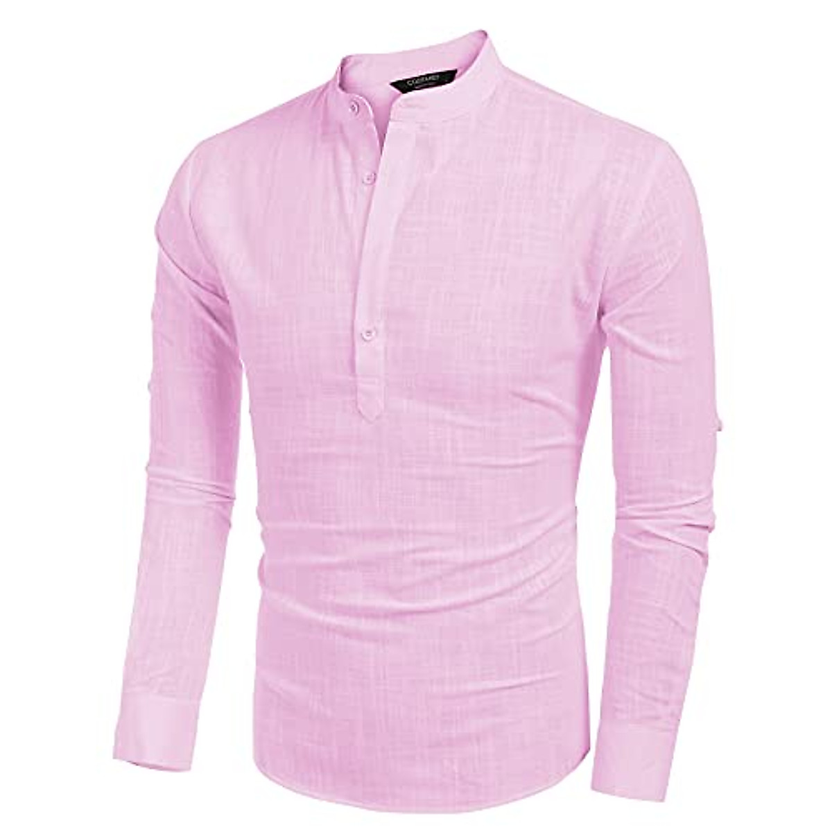 COOFANDY Men's Cotton Linen Henley Shirt Long Sleeve Hippie Casual Beach T Shirts Pink