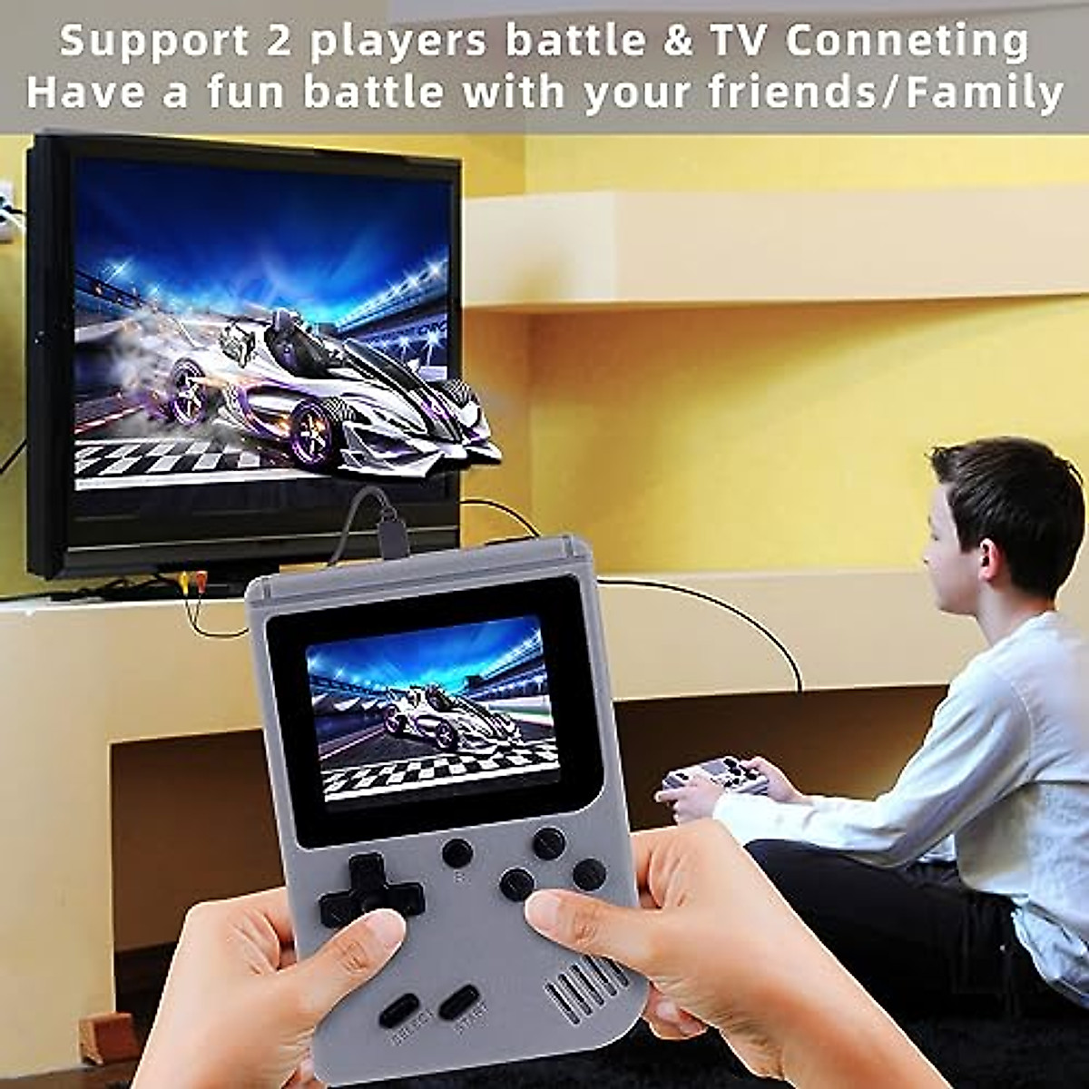 Xunsan Retro Handheld Game Console, 3 inch LCD Screen Portable Video Game Console with 500 Classic FC Games, Support TV Connection & 2 Players Battle, Gift for Kids Adults (Grey)