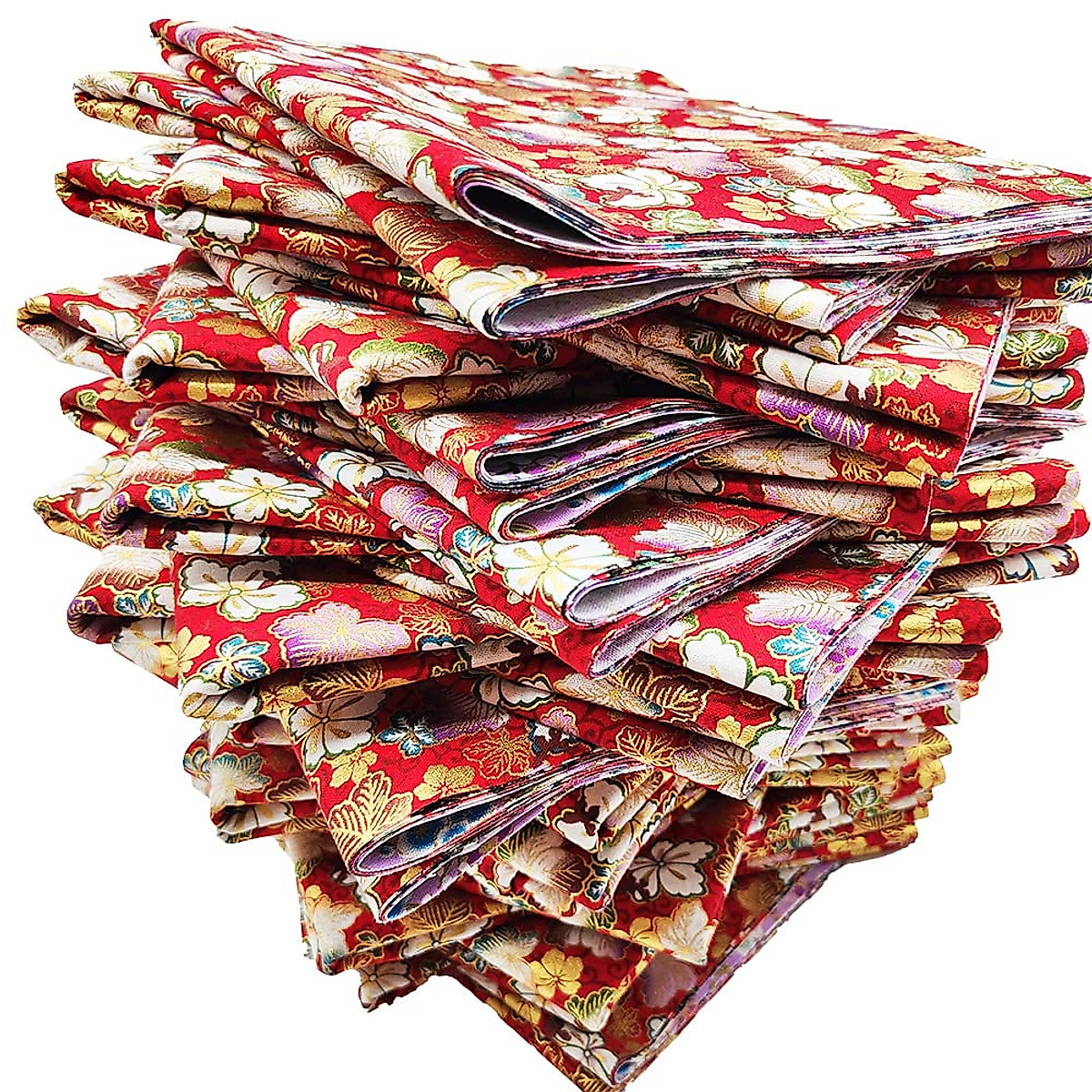 Cartisanat Fat Quarters Fabric Bundles, 5 Pcs 100% Cotton 19.7x15.7 in/ 50x40 cm Precut Quilting Squares for Patchwork Sewing Crafting, No Repeat Gold Stamp Flower Pattern