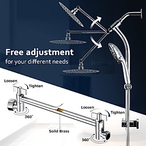 UCLIMAA Rainfall 8 Inch Round Shower Head with High Pressure Handheld Spray Combo, Drill-Free Slide Bar with Adjustable Shower Extension Arm, 3-Way Low Diverter for Easy Reach, 5Ft Hose- Chrome