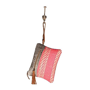 Myra Bags Charismatic Pink Canvas, Rug, Leather & Hairon Pouch Wristlet S-1944