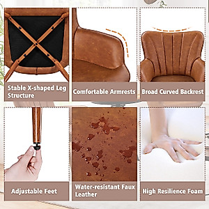 Yaheetech PU Leather Armchair, Modern Accent Chair with Metal Legs, Comfy Upholstered Barrel Chair for Living Room Bedroom Vanity Room, Brown