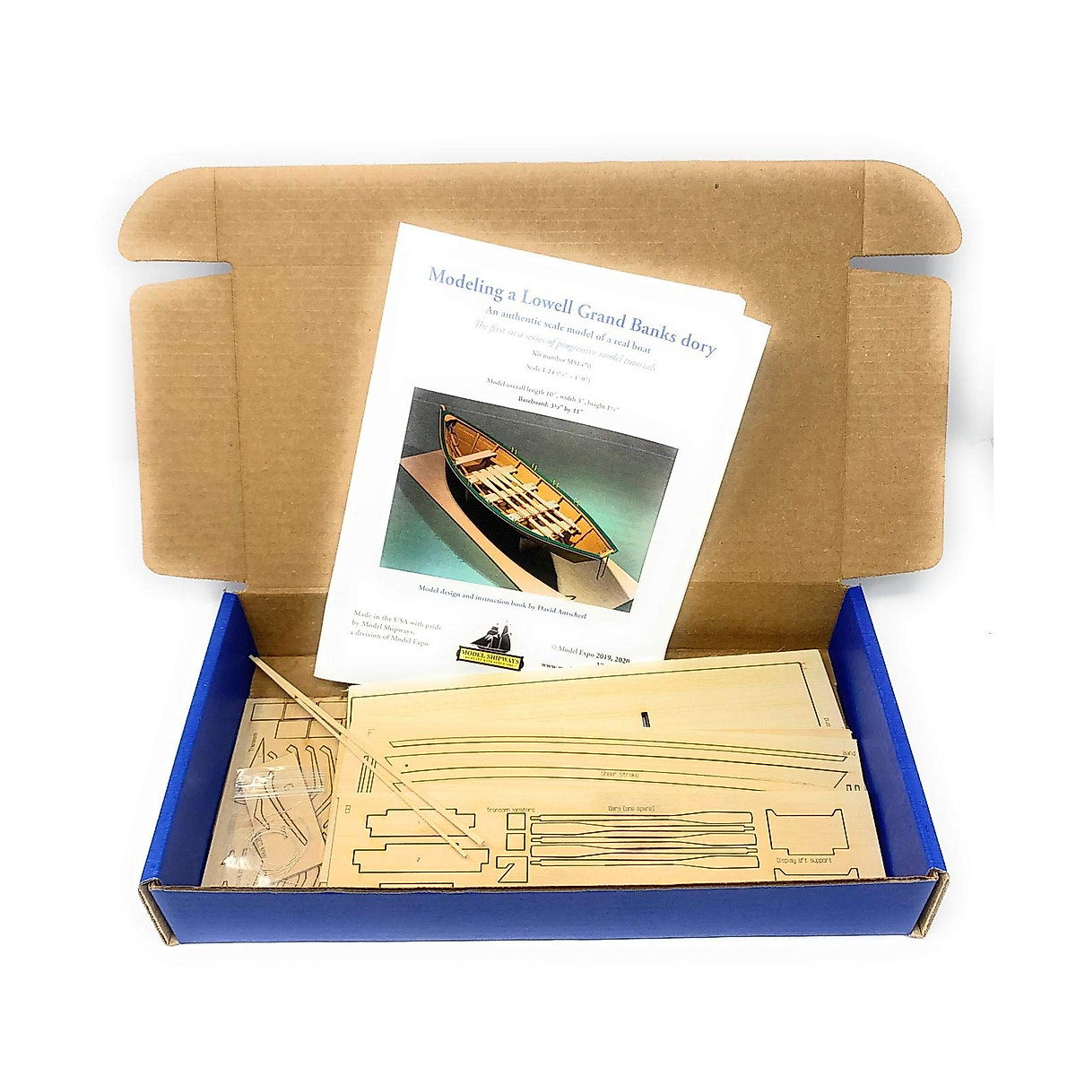 Lowell Grand Banks Dory Wooden Model Ship Kit - 1:24 Scale Plank-on-Frame Construction with Laser Cut Basswood Parts, Detailed Plans & Instructions, Display Base Included - Beginner Level