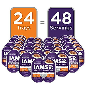 IAMS PERFECT PORTIONS Healthy Kitten Grain Free* Wet Cat Food Paté, Chicken Recipe,2.6 oz (Pack of 24). Easy Peel Twin-Pack Trays