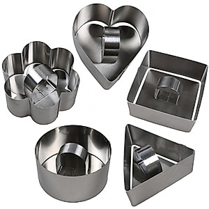 LIOUCBD 5PCS Cake Ring Mold Set, Stainless Steel Round Dessert Mousse Mold, 5 Shaped Cake Cutters with Pusher and Lifter Baking Rings for Making Salads Cakes Cookie Tiramisu Sandwiches