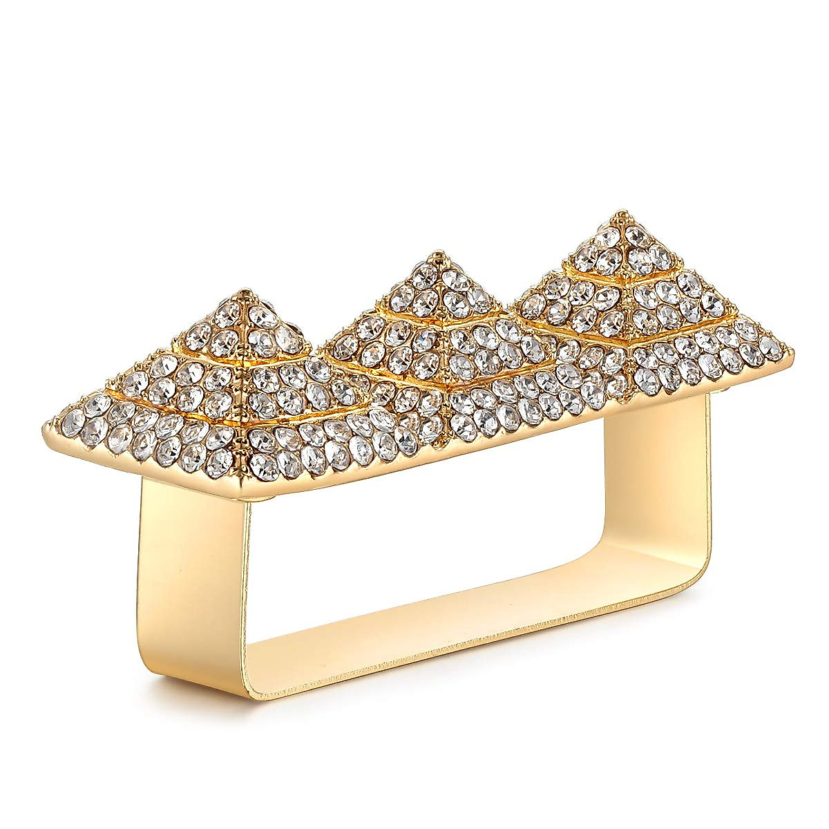 Wellotus Punk Alloy Pyramid Ring Rhinestone Hip Hop Rapper Red Lip Kiss Ring Costume Jewelry, 2 Finger Size (Gold)