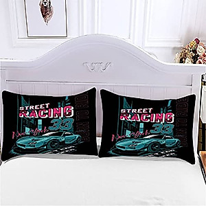Quilt Cover Twin Size New York Street Racing 3D Bedding Sets Born to Ride Duvet Cover Breathable Hypoallergenic Stain Wrinkle Resistant Microfiber with Zipper Closure,beding Set with 2 Pillowcase