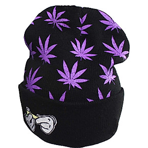 Rolling-Hands Marijuana-Weed Embroidery Beanie-Hat Purple