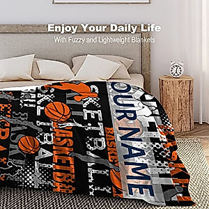 Custom Basketball Blanket Gifts, 50"*60" Flannel Sports Blanket Warm Cozy Soft for Boys Men Basketball Lovers, Throw Blanket for Sofa Couch Bed