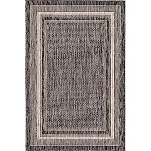 Unique Loom Outdoor Border Collection Casual Solid Border Transitional Indoor and Outdoor Flatweave Black Area Rug (4' 0 x 6' 0)