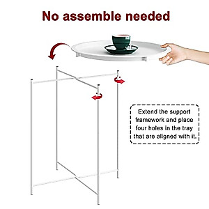 HOME BI Small Round End Table, Accent Side Table Nightstand with Removable Tray Top for Living Room Bedroom, Folding Mini Coffee Table, All Metal Frame, No Assembly Required, White