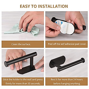 LAYUKI Toilet Paper Holder,Adhesive,Matt Black,Wall Mount,Toilet Paper Roll Holder,no Drilling,Bathroom/Rv/Washroom, SUS 304 Stainless Steel, Rustproof (Black, 1 Piece)