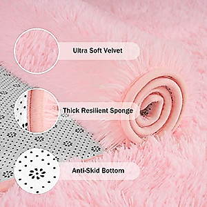 Kimicole Ultra Soft Fluffy Area Rug for Bedroom Living Room Playroom Dorm Room Home Decor, Upgraded Modern Furry Plush Shaggy Rug for Teen Girls Kids 4x6 Feet Pink