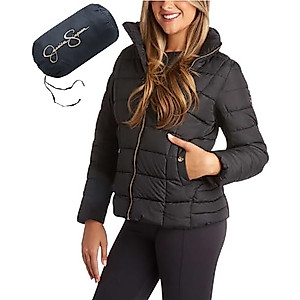 Jessica Simpson Women's Winter Jacket - Packable Quilted Puffer Jacket, Leopard Print Fleece Lining - Outerwear Coat (S-XL), Size Small, Black