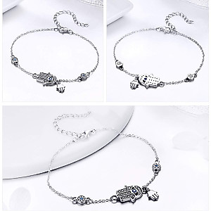 SLUYNZ 925 Sterling Silver Fatima Hamsa Hand Evil Eye Bracelet for Women Blue Round Eyes Bracelet