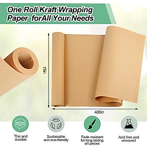 15"×400" Brown Paper Roll, Brown Wrapping Paper, Craft Paper, Wrapping Paper, Packing Paper for Moving, Packing, Gift Wrapping, Wall Art, Table Runner, Floor Covering