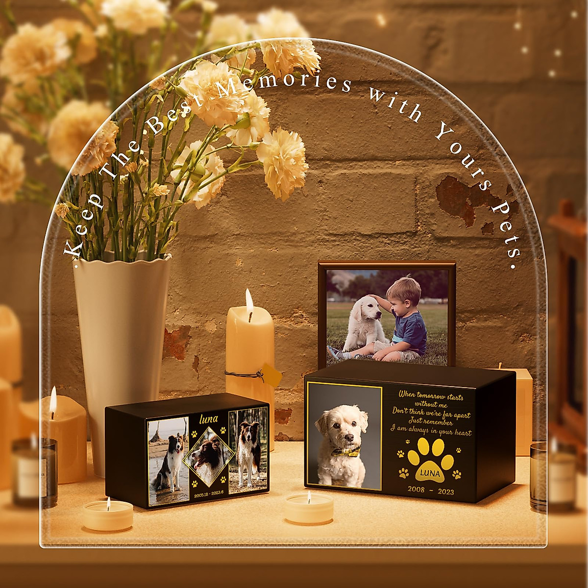 Bemaystar Personalized Pet Urns for Dogs Ashes - Custom Wooden Keepsake Urn Box with Photo for Pet Memorial Keepsake, Box Pet Cremation Urn, Sympathy Gift for a Pet Weight of Up to 10 lbs