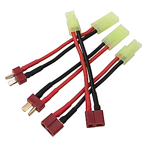 3Pairs ShareGoo Adapter Compatible with Mini Tamiya Style (Reversed) to T-Plug Deans Adapter with 8cm 16AWG Wire Cable for Airsoft Gun