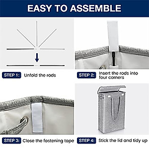 WALNUTA Folding Dirty Laundry Basket Foldable Basket Hamper Bin Bag Hamper with Lid Laundry Storage Baskets Washing Hamper (Color : A, Size : 1200D49-Grey)