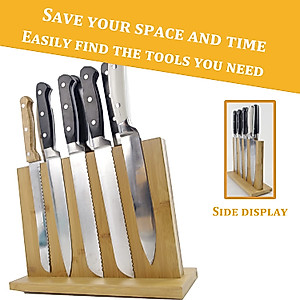 ODEDEN Magnetic Knife Block, Natural Bamboo Magnetic Knife Holder, Double Side Magnetic Knife Stand, Cutlery Display Stand and Storage Rack Without Knives