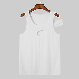 Men's Hot Sexy Crewneck Tank Top Gay Male Solid Sleeveless Muscle Shirts White M