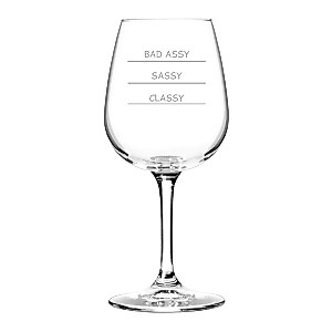 DU VINO Classy Sassy Bad Assy Funny Novelty Wine Glass - 12.75 oz. - Humorous Smart Assy Present for Mom, Women, Friends, or Her - Made in USA