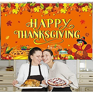PTFNY Happy Thanksgiving Backdrop Banner 73 x 43 Inch Large Thanksgiving Day Background Banner Maple Leaves Pumpkin Turkey Party Banner Thanksgiving Decorations Photo Booth Props