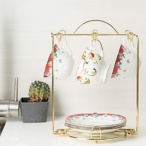 HOHIYA 2 Pcs Tea Cup Display Rack Saucer Stand Holder Teacup for China Coffee Mug Organizer Gold