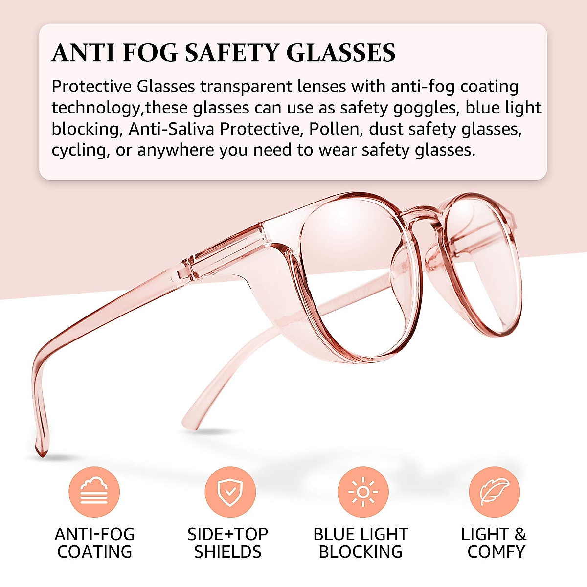 Airanes Anti Fog Safety Glasses for Women Men (New Pink)