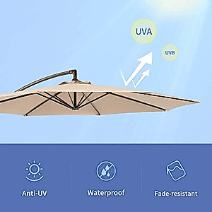 AMERICAN PHOENIX 10FT Offset Hanging Patio Umbrella Cantilever Outdoor Umbrellas with Crank & Cross Base for Garden, Backyard, Pool and Beach (Beige)