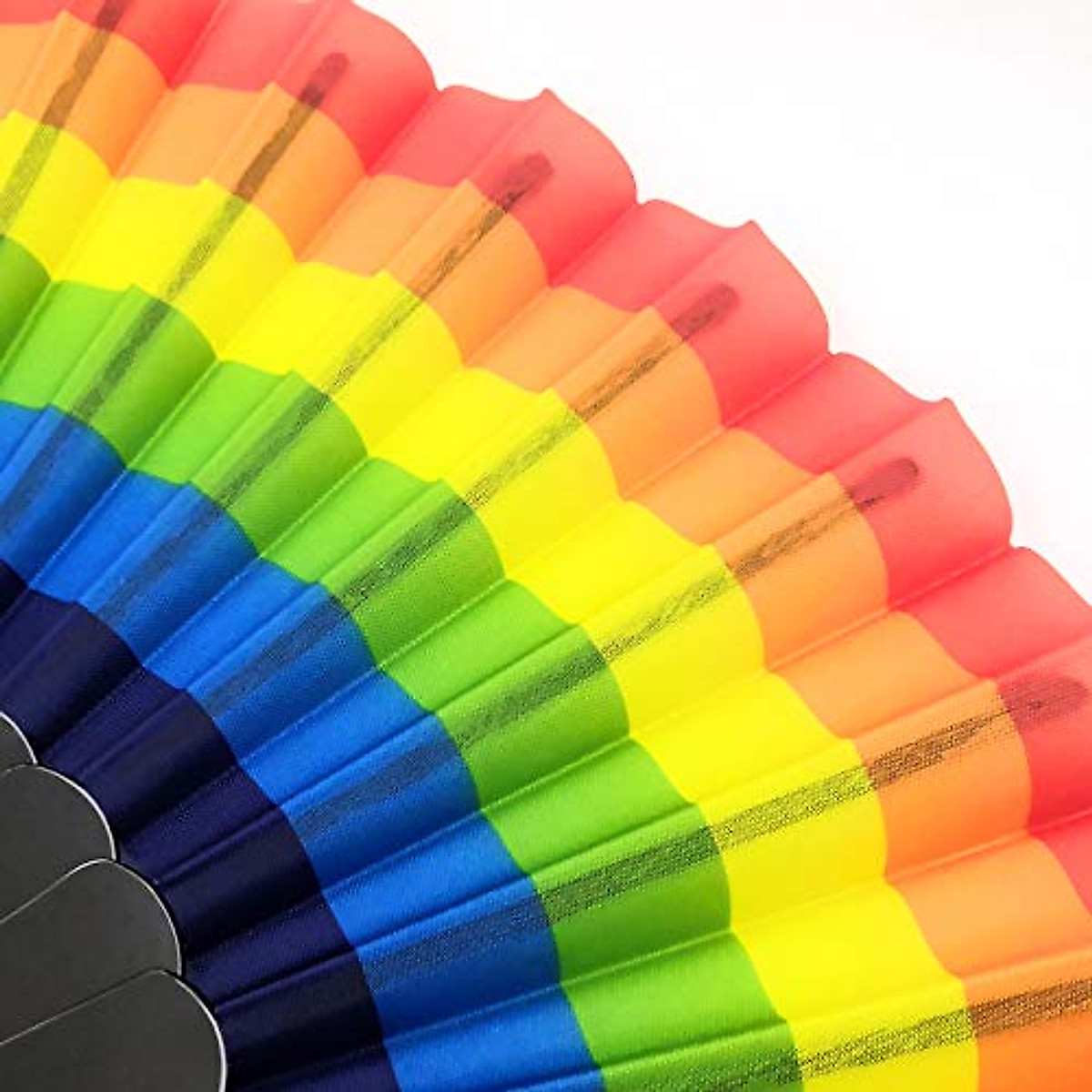 AMS Rainbow Hand Fans, Pride Fan Folding Hand Fan, Colorful Hand Held Fan, Plastic Folding Fan for Music Festival Events and Dance Supplies (10pcs Black Slats).