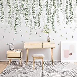 WAFT YEARN Vinyl Green Plants Leaves Hanging Vine Leaf Wall Decal Sticker Removable Wall Decor For Nursery School Classroom Bedroom Bathroom Boys Girls Room Playroom Office Green Peel And Stick Decals