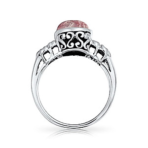 Bling Jewelry Flower Bezel Oval Gemstone Pink Rhodochrosite Boho Fashion Ring Band For Women For Teen .925 Sterling Silver