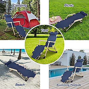 Dporticus Set of 2 Large Outdoor Patio Portable Folding Adjustable Chaise Lounge Chair with Footrest and Removable Pillow