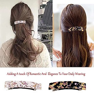 Hair Barrettes Tortoise Shell French Design Celluloid Hair Clip Medium Rectangular Automatic Hair Pins for Women Girl Lady 4 Pack