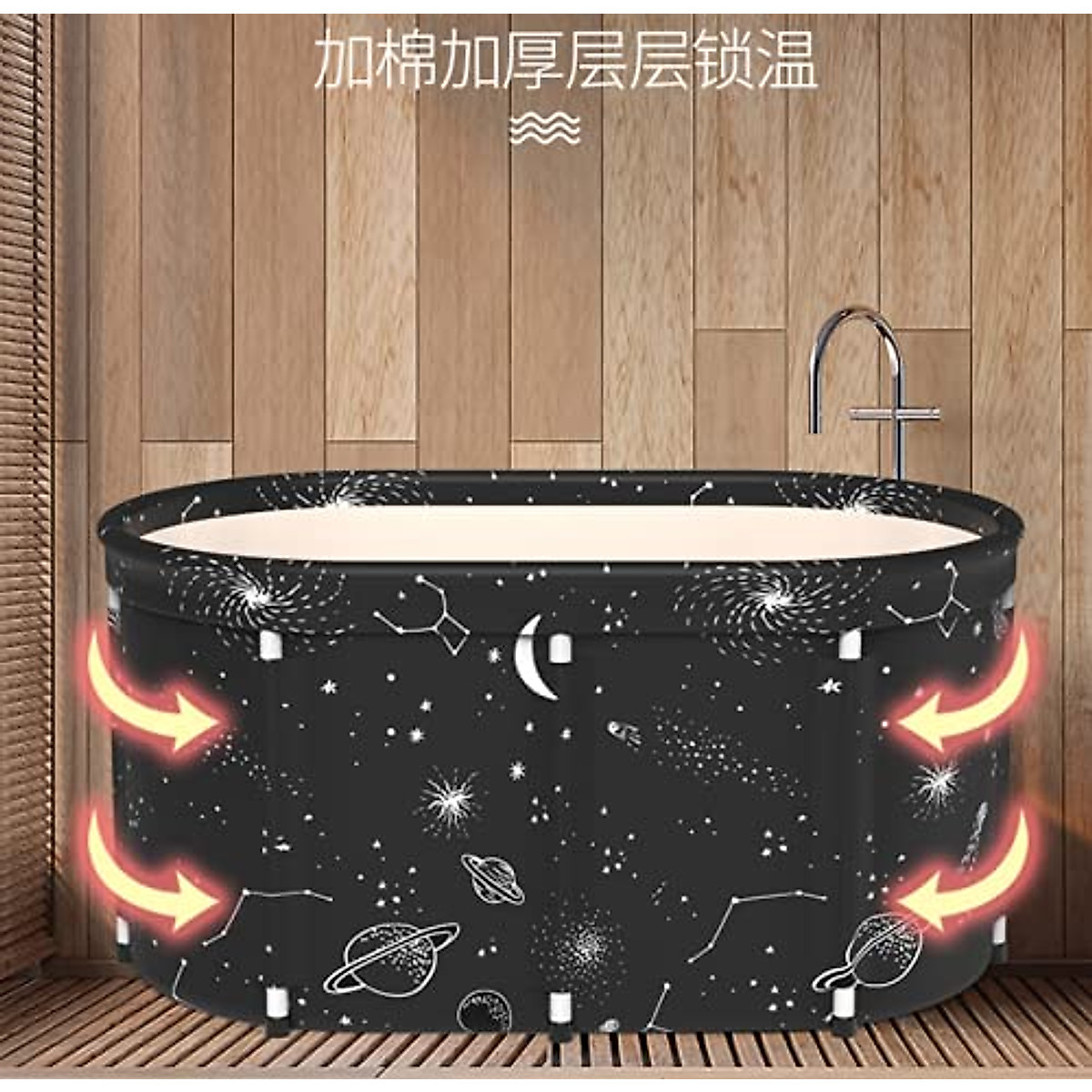 40" Portable Foldable Bathtub, Soaking Bathing Tub for Adults, Separate Family Bathroom SPA Tub with Drain, Ideal for Hot Bath Ice Bath, Black