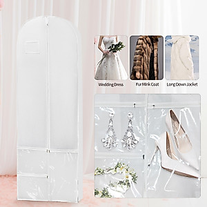 Wedding Dress Garment Bags for Hanging Clothes and Travel 70" Dress Bags for Gowns Long with Bride Tote Bag Suitable for Women Long Dress Down Fur,White