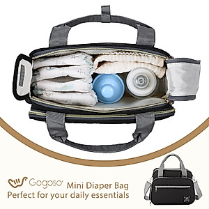 GOGOSO Crossbody Small Diaper Bag, Cute Mini Baby Diaper Tote Bags with Insulated Pockets for Traveling Outdoor Parent, Black