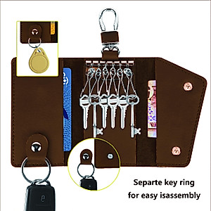 Tanmivvy Key Case Leather Key Holder Keychain Key Pouch Waist Hanging Key Protector, Key Organizer, With 6 Key Fob Hooks and A Removable Key Ring, Suitable for Men and Women (Coffee)