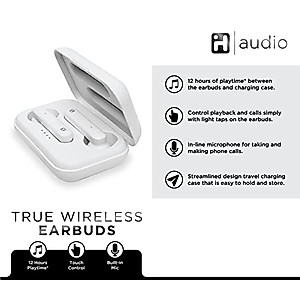 Bytech iHome Touch True Wireless Earbuds Charging Case Music Phone Conference Calls, 12 Hours Playtime