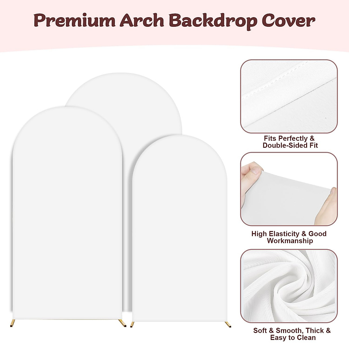 Dovnis Set of 3 Wedding Arch Cover, 7.2ft, 6.6ft, 6ft White Spandex Arch Covers Stretchy Backdrop, Round Top Chiara Backdrop Cover for Wedding Birthday Party Baby Shower Banquet Decoration[White]