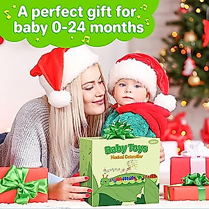KMUYSL Baby Toys 0 to 12 Months, Musical Stuffed Animal Toys for 0-3-6-12 Months, Soft Sensory Toys with Crinkle and Rattles, Infant Tummy Time Toys for Newborn Boys Girls, Caterpillar, Green