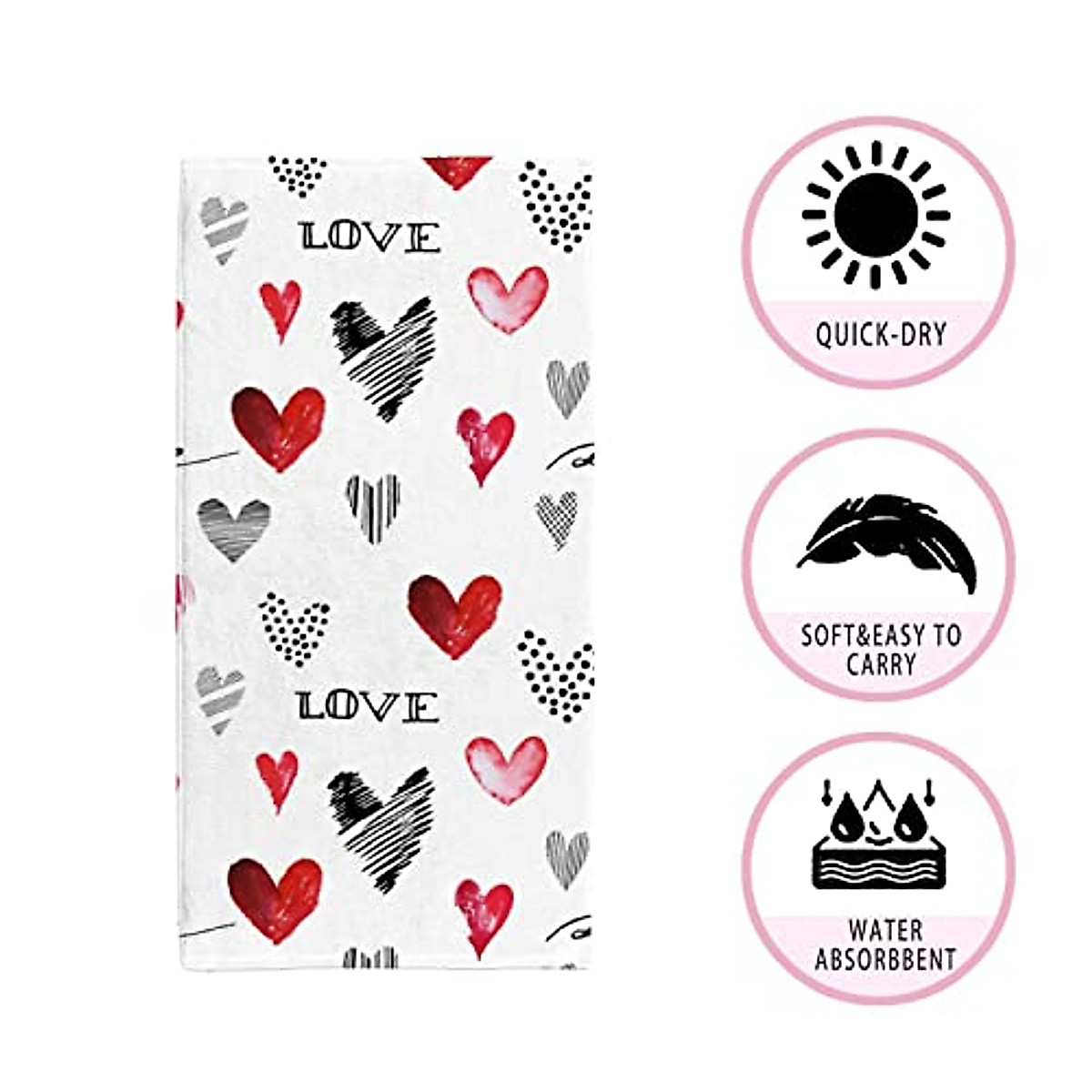 My Little Nest Watercolor Hearts on White Hand Towels Soft Bath Towel Absorbent Kitchen Fingertip Towel Quick Dry Guest Towels for Bathroom Gym Spa Hotel and Bar 30 x 15 Inch