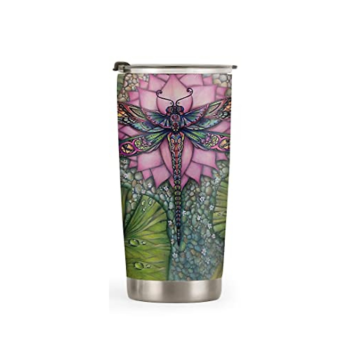 64HYDRO 20oz Dragonfly Gifts for Women, Valentines Day Gifts for Her, Birthday Gifts for Women, Mom, Wife, Daughter, Friends Lotus Flower Dragonfly Tumbler Cup, Travel Coffee Mug with Lid