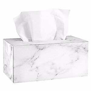 Lewondr Marble Tissue Box Cover, Rectangular PU Leather Facial Tissue Box Holder, Napkin Storage Box, Toilet Paper Holder Case Dispenser for Countertop Bedroom Bathroom Car Office - 9.8" x 5.3" x 4.5"
