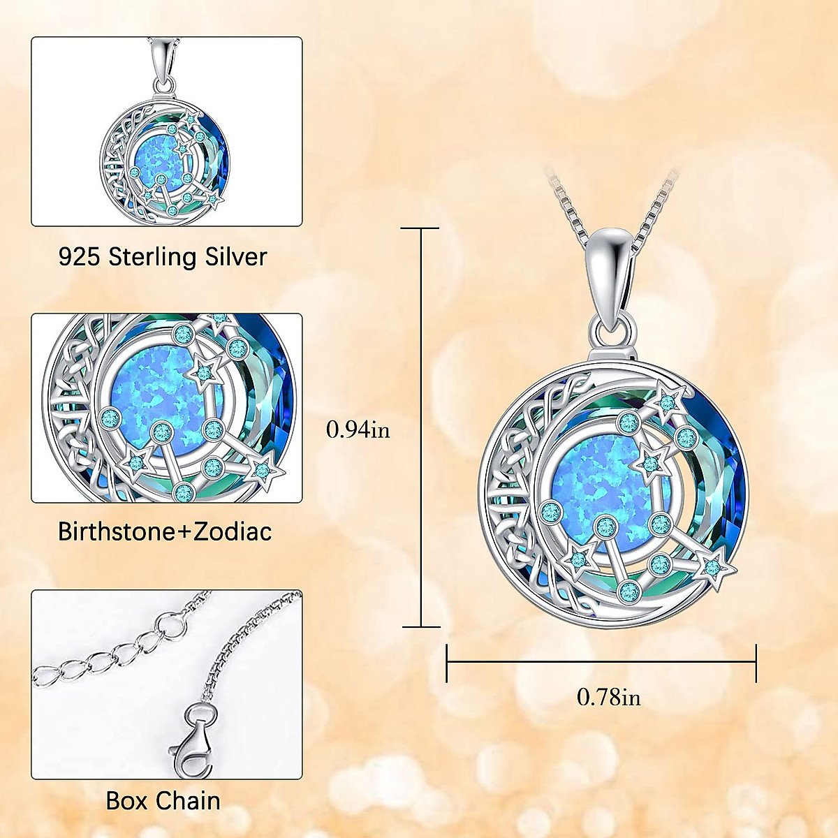 TOUPOP Pisces Necklaces for Women White Gold S925 Sterling Silver Zodiac Constellation Pendant Necklace with Aquamarine March Birthstone Pisces Zodiac Sign Birthday Jewelry for Wife Girlfriend