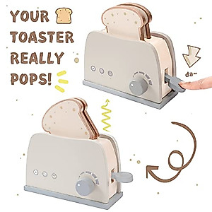 Frogprin Pop up Toaster Play Kitchen Playset, Wooden Toy Food 13 Pcs Play Kitchen Accessories, Pretend Play Food Sets for Kids Kitchen, Interactive Early Learning Toaster for Girls & Boys