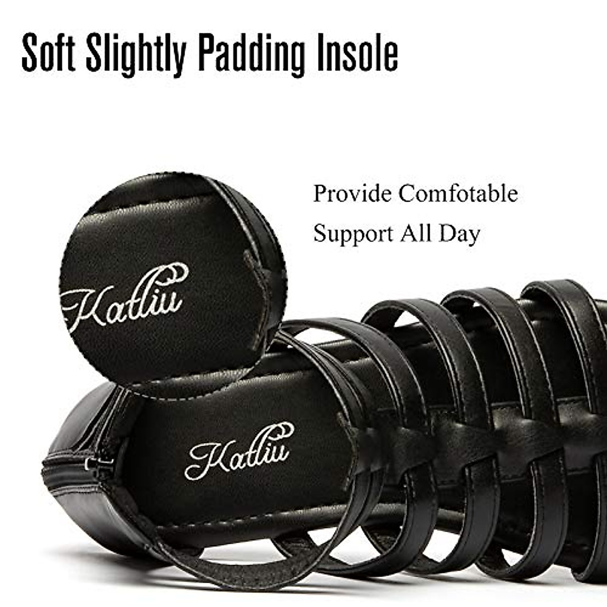 katliu Womens Gladiator Sandals Strap Sandal Two Ankle Buckle Open Toe Summer Flat Zipper Gladiator Sandal Black 6